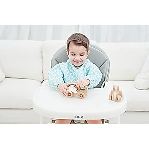 Little Dimsum Full Sleeved Feeding Bib 2 Pack,Baby & Toddler Waterproof Bib Apron,Food Protection Large Pocket Eating Smock 6-48 Months（L/Blue）