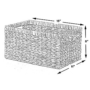 Natural Woven Water Hyacinth Wicker Rectangular Storage Bin Basket with Handles, Large