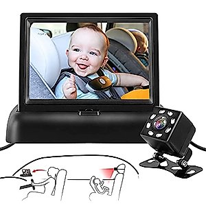 MONOJOY Baby Car Mirror Camera, 4.3'' HD Display Baby Mirror for Car Back Seat Full View Infant, Night Vision Baby Car Camera Baby Rear Facing Seat, Car Seat Mirror for Baby Car Seat Rear Facing