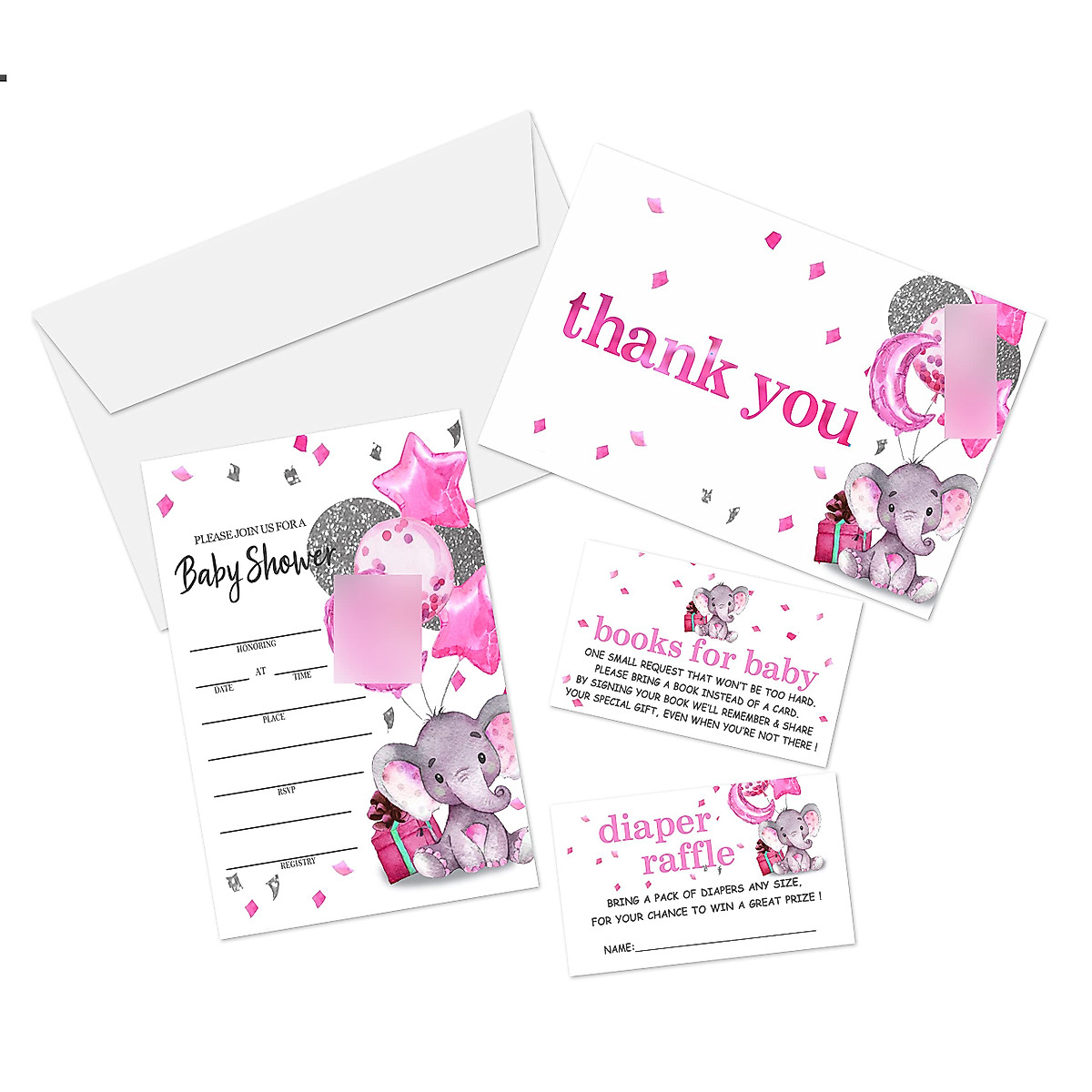 Baby Shower Invitation Set, Fill In Invites Cards, Books For Baby, Diaper Raffle, Thank You, Baby Shower, Each Design 25 Cards & Envelopes (Total 100 Cards) – (bb007-taozhuang)