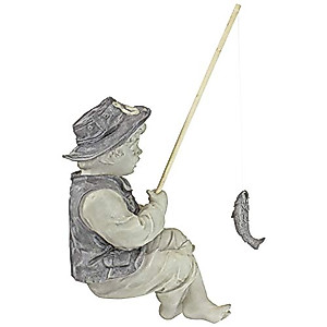 Design Toscano NG32122 Frederic The Little Fisherman of Avignon Boy Fishing Garden Statue, 6.5"D x 9.5"W x 15"H, two tone stone