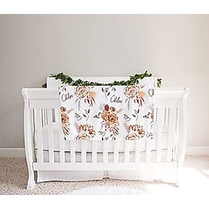Stork Wares Boho Caramel Floral Personalized Baby Girl Swaddle Blanket, White, 30x40', (BB335)