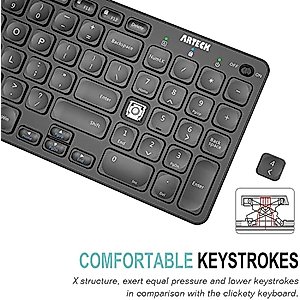 Arteck 2.4G Wireless Keyboard Ultra Slim Full Size Keyboard with Numeric Keypad and Media Hotkey for Computer/Desktop/PC/Laptop/Surface/Smart TV and Windows 10/8/ 7 Built-in Rechargeable Battery