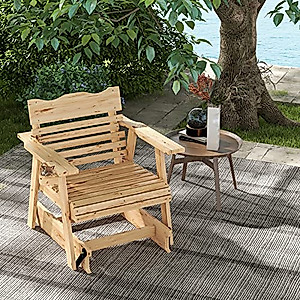 Tangkula Outdoor Fir Wood Glider Chair, Outdoor Swing Glider Chair with Rotatable Hidden Cup Holder and Curved Seat, Outdoor Glider Chair for Porch, Patio, Backyard, Natural (1, Natural)