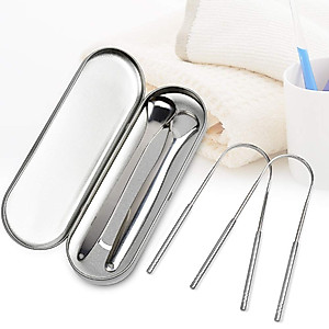MORGLES Metal Tongue Scraper, 4 Pcs Tongue Cleaners with Case for Adults
