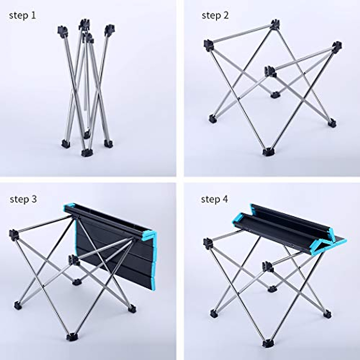AOUTACC Portable Folding Camping Table, Lightweight Foldable Camp Table Collapsible Aluminum Hard-Topped Table Top with Carry Bag for Picnic Cooking Camping Beach Festival (Black)