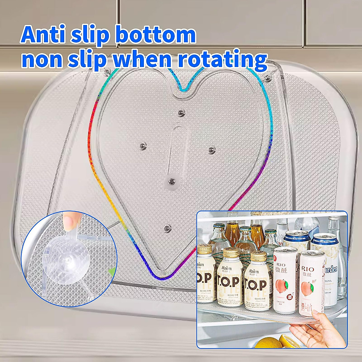 Square Lazy Susan for Refrigerator,Countertop Condiment Storage Rack, Lazy Susan Cabinet Organizer,Household Rotating Storage Rack for Kitchen,(13.78 * 10.24in).…