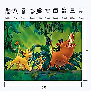 Vinyl Background Drop Lion King Baby Shower 7x5 Tropical Jungle Happy Birthday Photo Backdrop Tabletop Customized Cartoon Lion King Themed Decoration Backdrops for Child