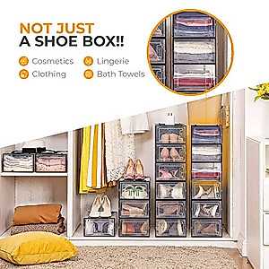 I&D DESIGNS STACBOX Shoe Organizer | Stackable Easy to Assemble for Closet | Protects Shoes | Clear Display | Declutters Spaces | Multipurpose Storage Container (SMALL Size 6 Pcs)