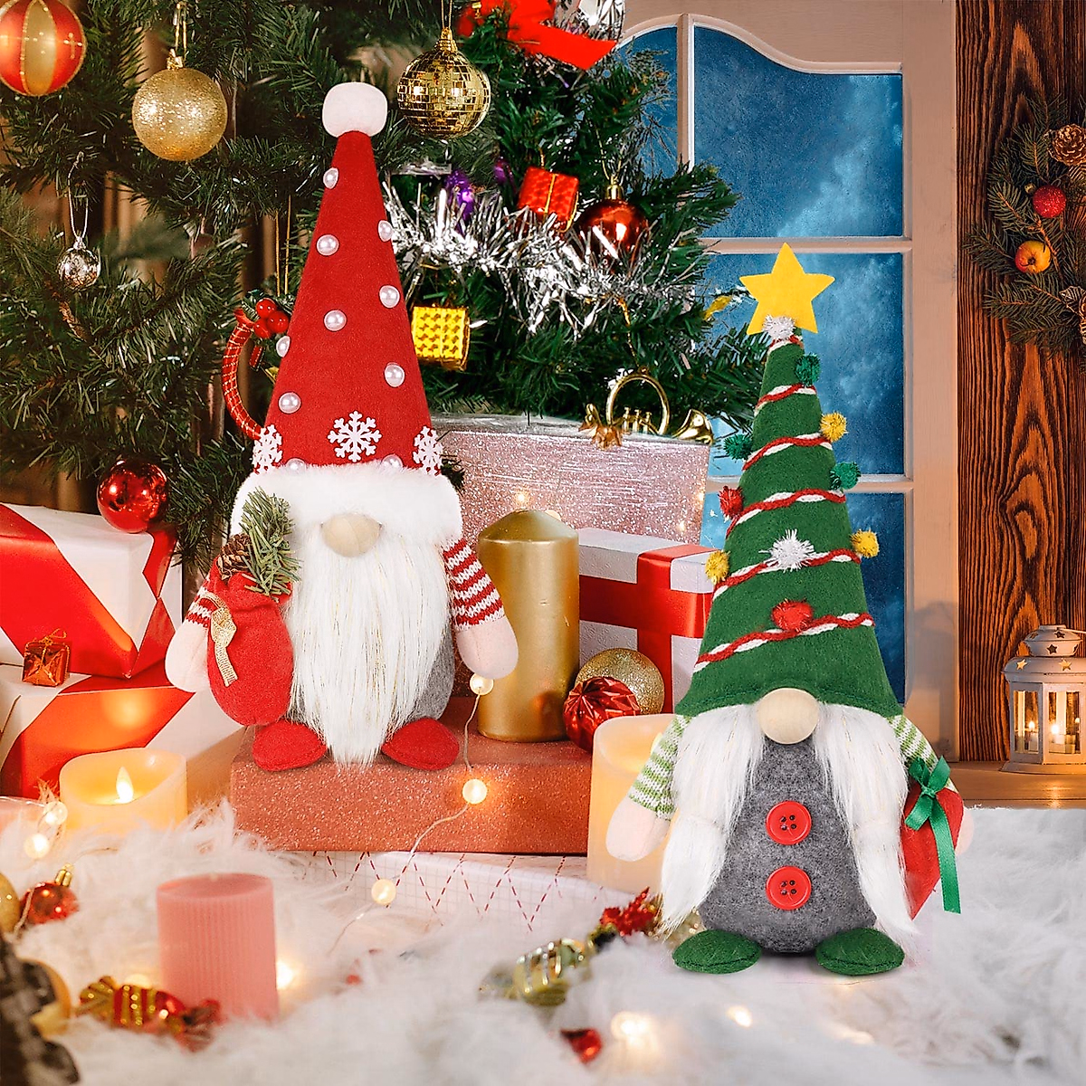 HIALTODAY Christmas Gnomes Decor 2 Pack, Swedish Gnome Plush Ornament Tomte Santa Elf Dwarf for Thanksgiving Decorations (Style:A)