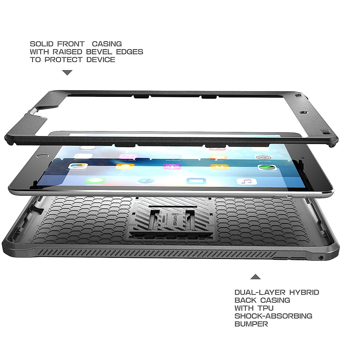 SUPCASE [Unicorn Beetle Pro Series] Case Designed for iPad Pro 9.7 inch, with Built-In Screen Protector [Heavy Duty] Full-body Rugged Protective Dual Layer Case for iPad Pro 9.7 2016 (Black/Black)
