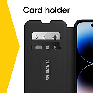 OtterBox iPhone 14 Pro Max (ONLY) Strada Series Case - SHADOW (Black), card holder, genuine leather, pocket-friendly, folio case