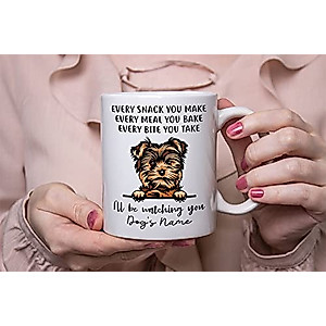 Personalized Yorkshire Terrier Yorkies Coffee Mug, Every Snack You Make I'll Be Watching You, Customized Dog Mugs for Mom Dad, Gifts for Dog Lover, Mothers Day, Fathers Day, Birthday Presents