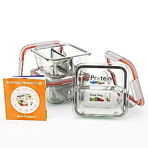 Portion Perfection Bariatric Food Containers / Meal Prep Containers/Lunchbox/Heat-proof Glass Portion Control Container 3pk, For Aiding Balanced Diet after Gastric Sleeve, Bypass| Bariatric Surgery Must Haves