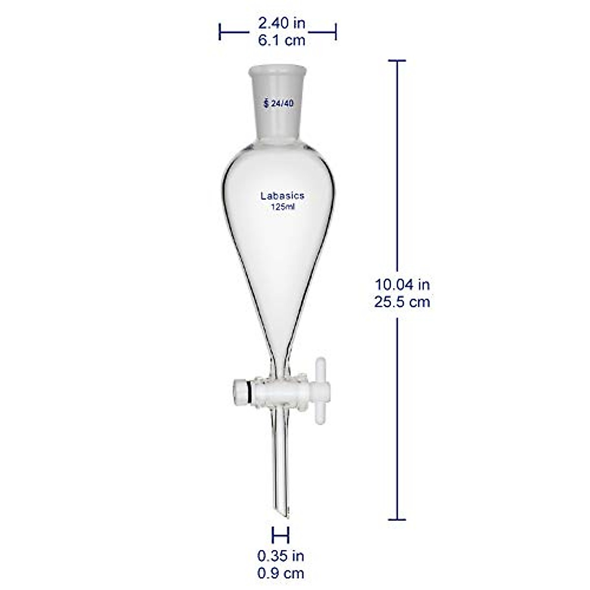 Labasics Borosilicate Glass 125ml Conical Separatory Funnel with PTFE Stopcock, 125mL