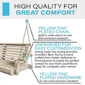 Porchgate Amish Heavy Duty 800 Lb Roll Comfort Treated Porch Swing W/Chains (5 Foot, Unfinished)