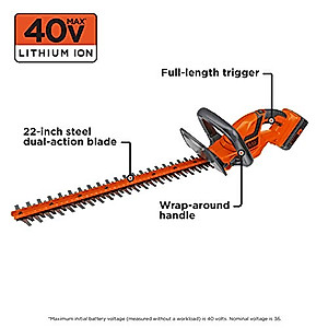 BLACK+DECKER 40V MAX* Lithium-Ion 22-Inch Cordless Hedge Trimmer (LHT2240)