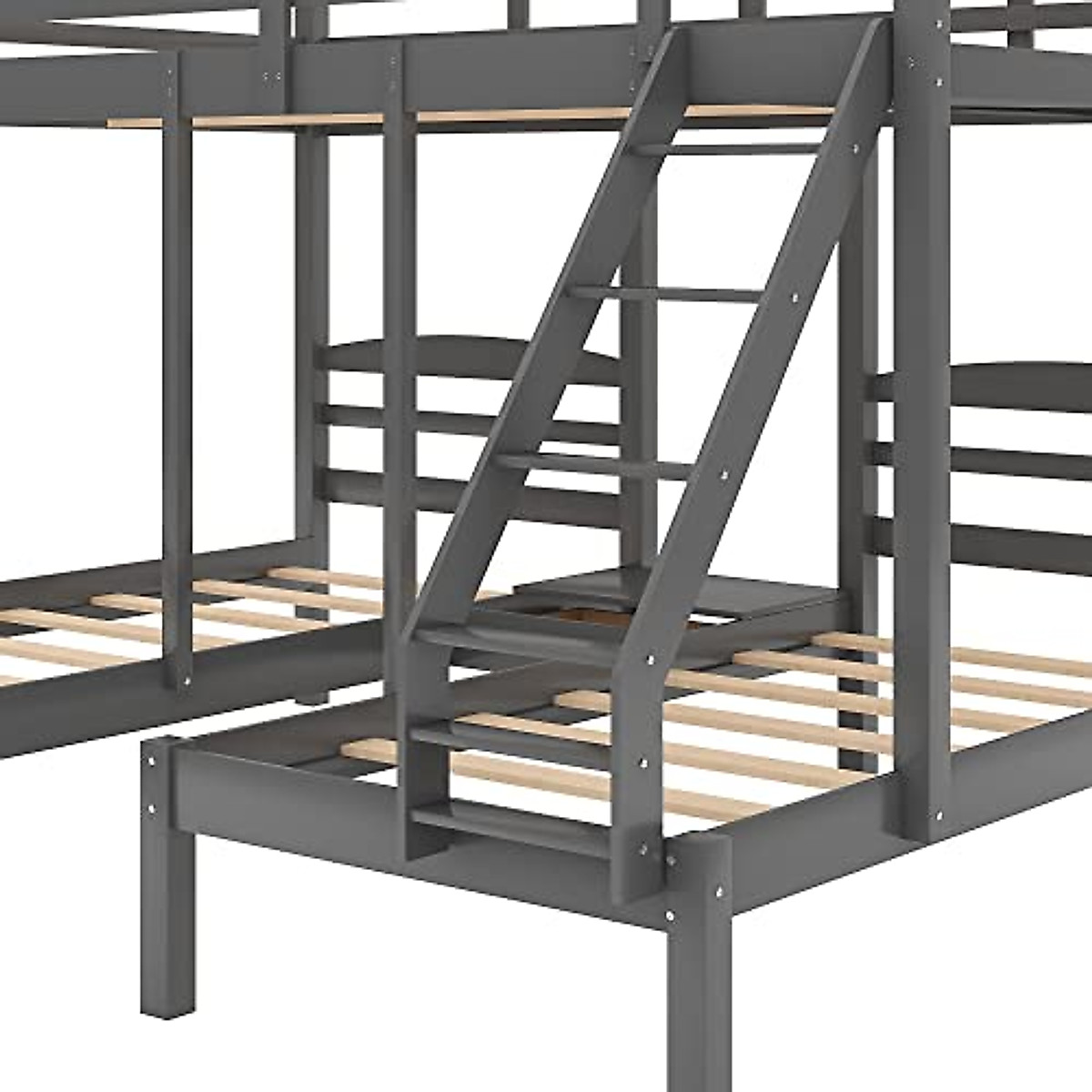 DEYOBED Full Over Twin & Twin Wooden Triple Bed Bunk Bed with Easy-Access Ladder - Functional Sleep Arrangement for Kids, Teens, Adults
