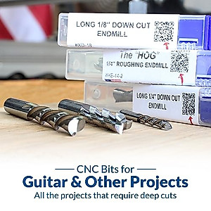 IDC Woodcraft Extended Length CNC Router Bit Set (3-Piece) - Premium Extra Long Precision Carbide Bits for Guitar Making and Other CNC Projects That Require Deep Cuts