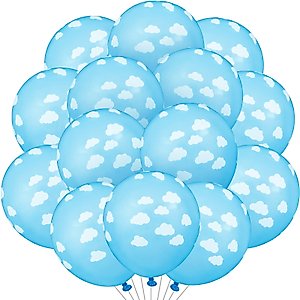 36 Pieces Blue Cloud Latex Balloons Mid Blue with Clouds Matte Balloons 12 Inches Cloud Print Light Blue Balloons for Baby Shower Boys Girls Birthday Party Supplies