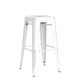 AC Pacific Backless Metal Barstools, Modern Industrial Light Weight Stackable Counter Height Bar Stools Set of 2 for Indoor and Outdoor Use, 30" High, Distressed Snow White