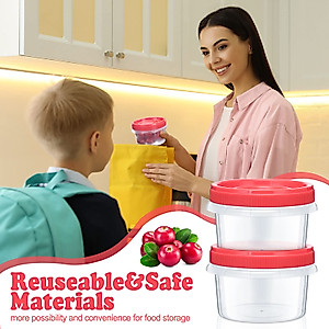 Cunhill 20 Pcs Food Storage Containers Freezer Containers for Food Round Plastic Containers with Screw Lids Clear Stackable Food Containers for Kids, Freezer and Dishwasher Safe(Red, 10 oz)