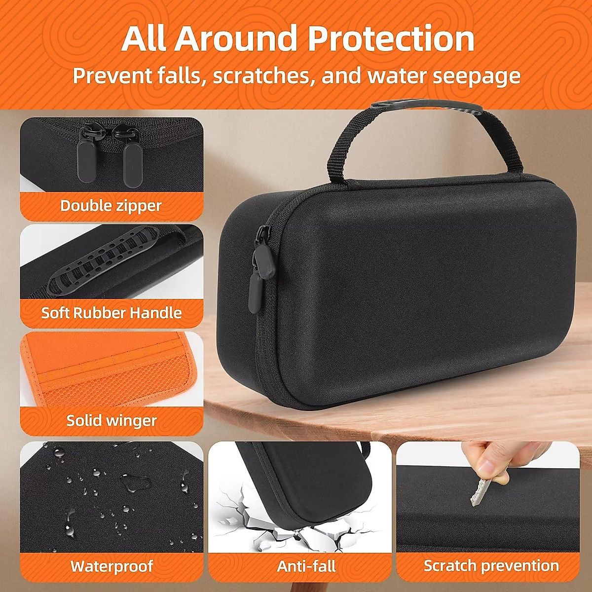 Gepicest Rog Ally Case Compatible with ASUS Rog Ally Handheld Console Gaming Accessories Carrying Bag Fit Original Charger Dock w/ Hard EVA Game Console Stand 2023 Traveling Storage Case-Orange Black