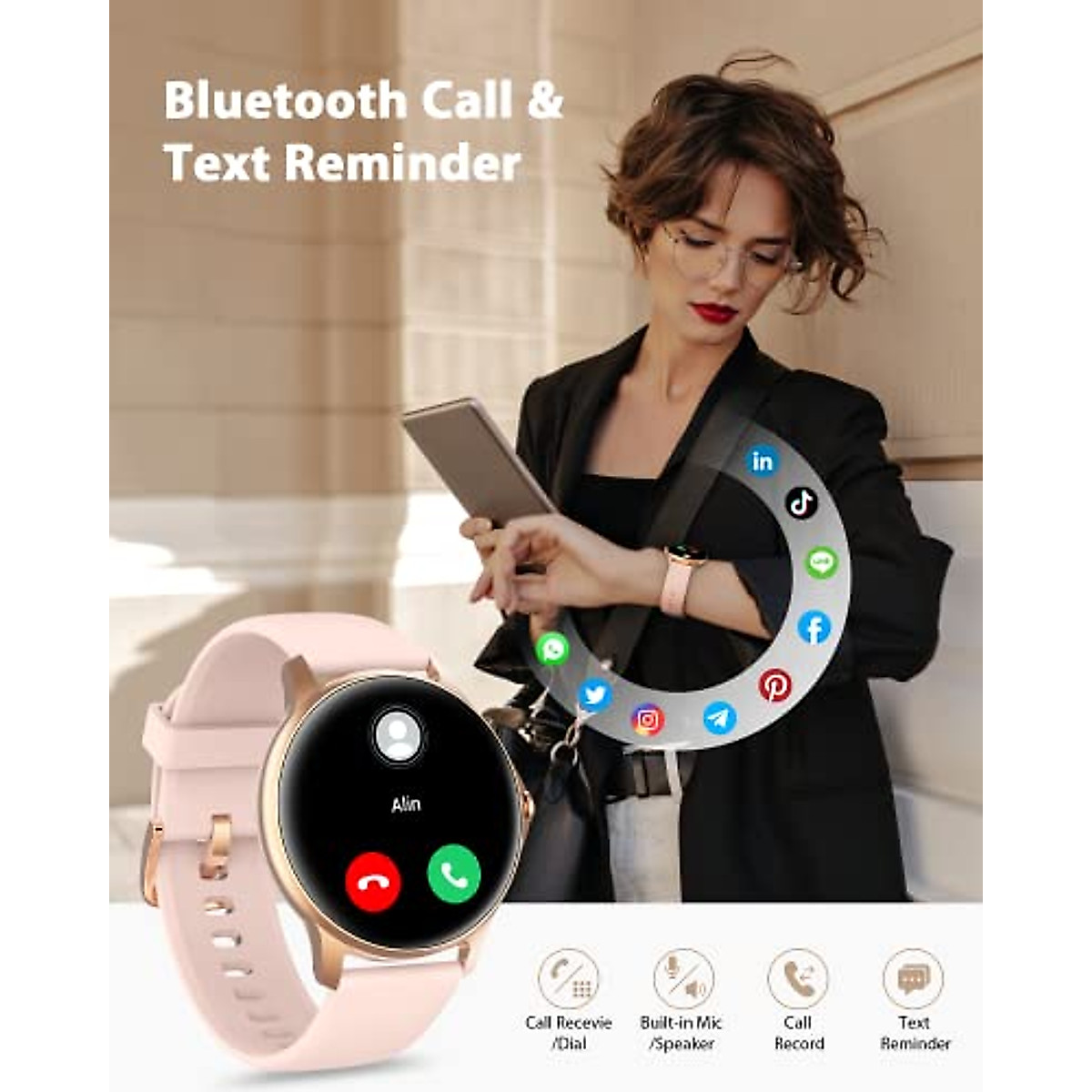 Gydom Smart Watch for Women Answer/Make Call, 1.28" Touch Screen Fitness Tracker with Blood Oxygen/Heart Rate/Sleep Monitor, 100 Sport Modes, IP68 Waterproof Smartwatch for Android iPhone