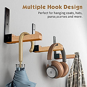 Folding Coat Hooks 5 Pcs Wooden Wall Hooks for Hanging Coat Heavy Duty Aluminum Alloy Adhesive Foldable Headphone Holder Coat Hooks Wall Mounted with Screws for Hat, Towel, Bag (Black)