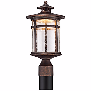 Franklin Iron Works Callaway Mission Industrial Outdoor Post Light Fixture LED Bronze 15 1/2" Seeded Glass for Exterior House Porch Patio Outside Deck Garage Yard Garden Driveway Home Lawn Walkway
