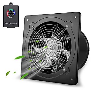 WiseWater 6 Inch Exhaust Fan, 110 V Wall Mounted Exhaust Fan, Low Noise 353 CFM Extractor with Variable Speed Controller for Kitchen, Bathroom, Smoking Room, Garage, Greenhouse, Attic, Farm