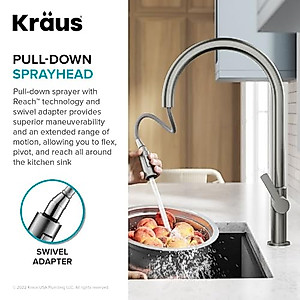 KRAUS Oletto High-Arc Single Handle Pull-Down Kitchen Faucet in Chrome, KPF-2821CH