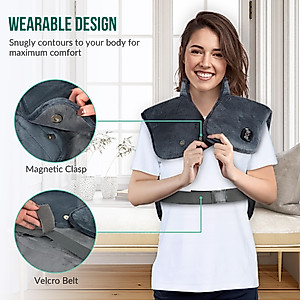 Snailax Heating Pad for Neck and Shoulders, Electric Heat Pad for Back Pain, Heating Pads with Massager, Weighted Heated Wrap, 24V Safety Volt, 2 Heat Levels & 5 Massage Modes, Gifts