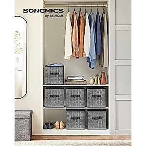 SONGMICS Storage Cubes and Cube Storage Organizer Bundle, 11-Inch Non-Woven Fabric Bins with Double Handles, 6 Cube Closet Organizers and Storage, Black UROB026B01 and ULPC06H