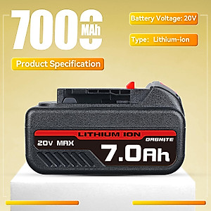 DASNITE 2Pack 7.0Ah 20Volt DCB200 Li-ion Batteries Replacement for Dewalt 20V Battery and DCB112 Charger Compatible with Dewalt 20V Max Cordless Tools DCB204 DCB206 DCB201 DCB207 DCD/DCF/DCG Series