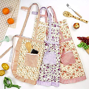 Syhood 3 Pieces Kitchen Floral Aprons Soft Flower Aprons Women Chef Aprons Adjustable Cooking Aprons with Pockets for Kitchen Cooking Baking Gardening Household Cleaning Supplies, 3 Colors