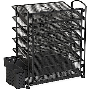 SimpleHouseware 6 Trays Desk Document File Tray Organizer with Supplies Sliding Drawer, Black