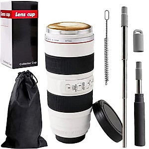 THUMB UP Camera Lens Coffee Mug,Camera Lens Mug,Fun Photo Coffee Mugs Stainless Steel Lens Mug Thermos Great Gifts for Photographers,Home Supplies,Friends,School Rewards (White)
