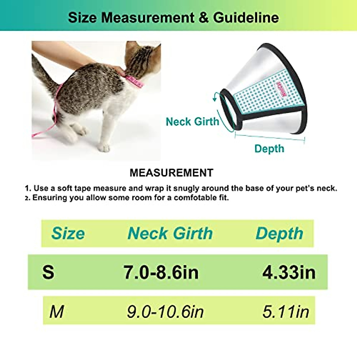 MintCat Cat Cone, Adjustable Cat Cone Collar Soft, Lightweight Cat Recovery Collar, Protective Cat Cones to Stop Licking Pet Cone, Plastic Elizabethan Collar for Cats Kitten Small Dog After Surgery, S