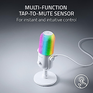 Razer Seiren V3 Chroma RGB USB Microphone: Stream & Game Reactive Lighting - Tap-to-Mute Sensor Condenser Mic - Digital Gain Limiter & Shock Absorber PC, Discord, OBS Studio, XSplit White (Renewed)