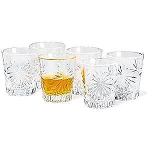 Red Co. Set of 6-2oz Clear Shot Glasses Set with Carved Pattern, Home Bar Glassware for Brandy, Liquor, Jello Shots - Rising Star Pattern