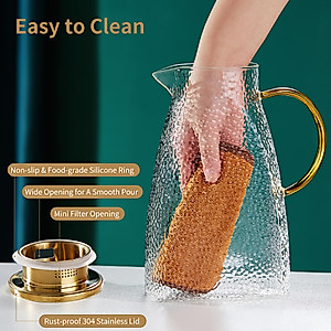 1600ml/54fl oz Glass Pitcher with Lid for Fridge Side Door, Heat Resistant Borosilicate Glass Carafe for Tea, Juice, Milk, Cold Hot Beverages, Stovetop Safe