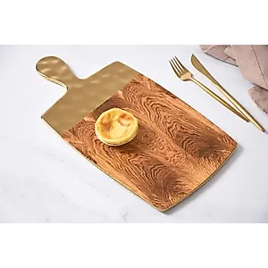 Pampa Bay Wood Look Titanium-Plated Porcelain Rectangular Serving Board, 15.5 x 8 Inch, Gold/White/Wood look