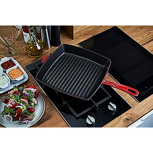 Staub American Grill Pan Cast Iron Suitable for Induction Cookers 26 cm Cherry Red