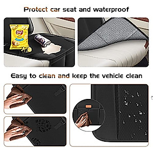 SMART ELF Car Seat Protector + Backseat Car Organizer Kick Mat, Large & Waterproof 600D Fabric Child Auto CarSeat Protectors Saver for Baby Sit with Storage Pockets for Leather and Fabric Car Seat