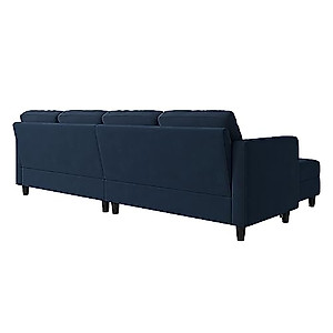 HONBAY Velvet Sectional Sofa with Chaise U Shaped Sectional Couch 4 Seat Sofa for Living Room, Dark Blue