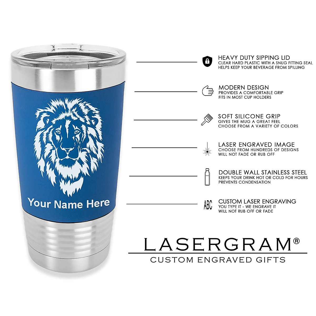 LaserGram 20oz Vacuum Insulated Tumbler Mug, Backhoe Loader, Personalized Engraving Included (Silicone Grip, Dark Blue)