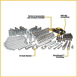 DEWALT Mechanics Tool Set, 1/4" & 3/8" & 1/2" Drive, SAE/Metric, 205-piece (DWMT81534)
