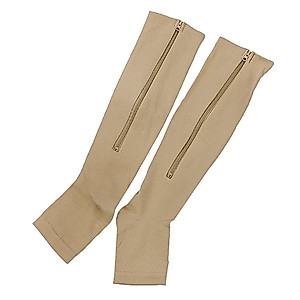 Open Toe Compression Sock, Support Zipper Stocking for Varicose Veins Edema Swollen Sore Legs, Help Circulation Pain Relief Anti Fatigue, Dance Workout Running Yoga Pilates Sleeve Socks Beige