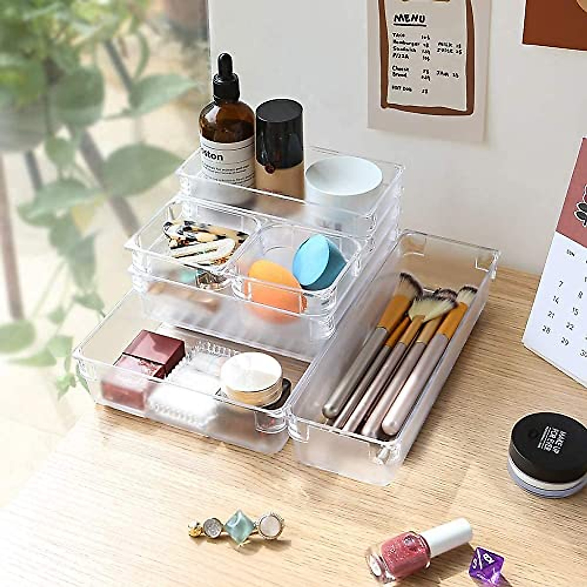 Kootek 22 Pcs Desk Drawer Organizer Set 5-Size Bathroom Drawer Tray Dividers Versatile Storage Bins Plastic Vanity Trays Organizers Divider Container for Dresser Makeup Kitchen Utensil Office